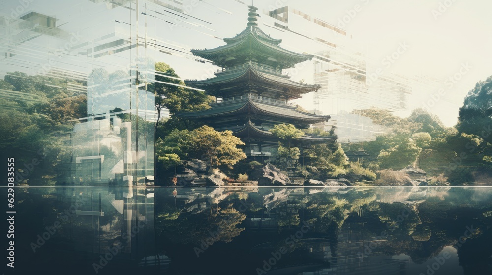 Double exposure effect blending nature and architecture elements ...