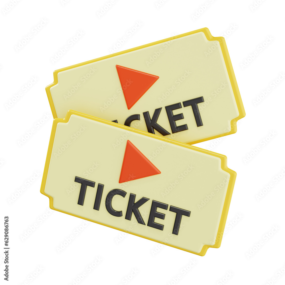 movie ticket 3d, cinema and film 3d render pack, high quality render ...