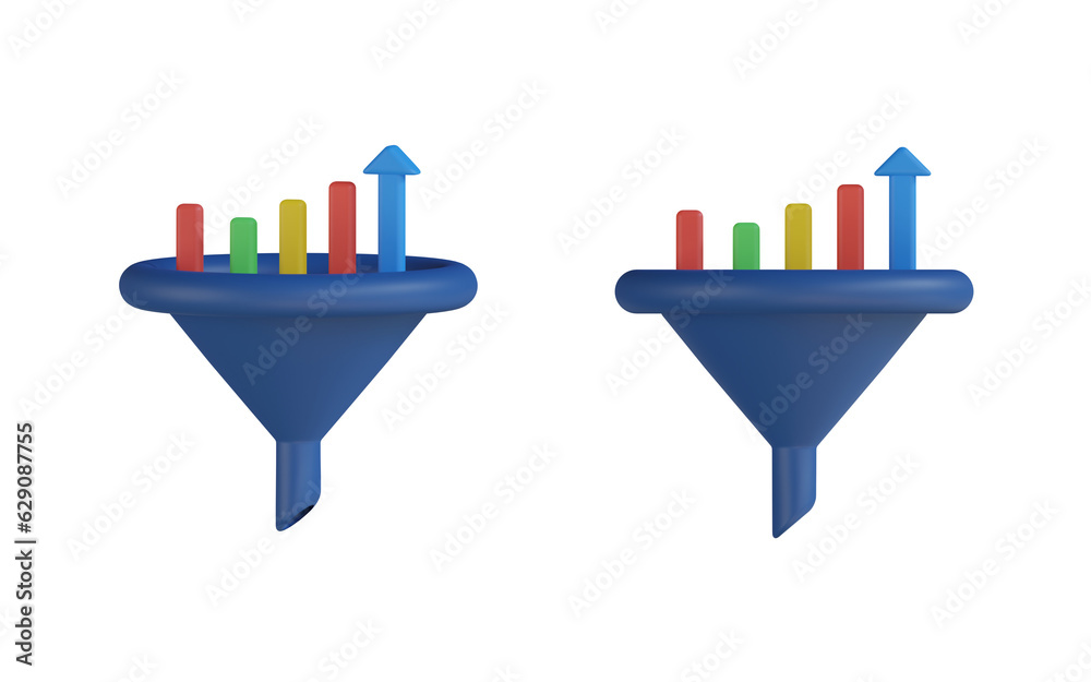 3d bar chart filter, 2 angle view, analytics 3d render set, transparent ...