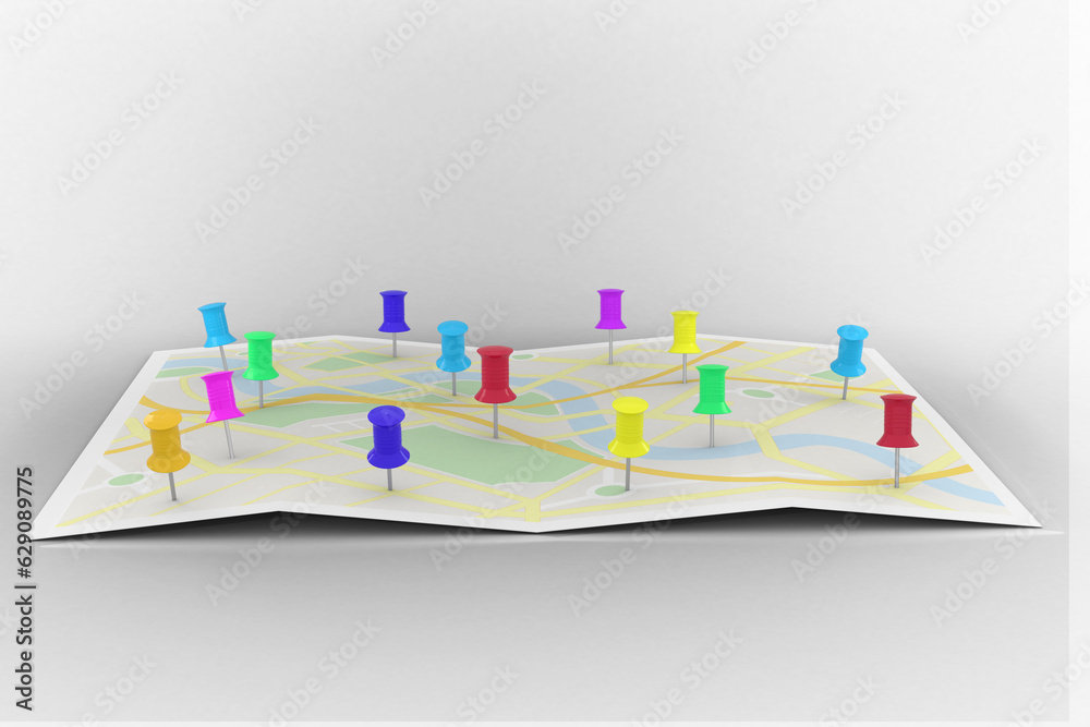 Digital png illustration of map with destination pins on transparent ...