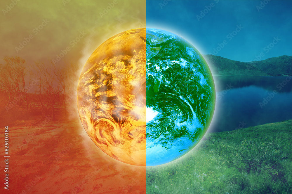 Climate change - comparing a beautiful green world against the ravages ...