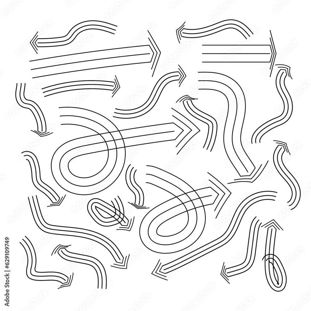 Black directional arrow sign or icon set design, hand drawn arrow ...