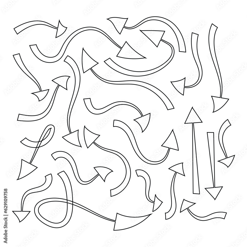 Black directional arrow sign or icon set design, hand drawn arrow ...