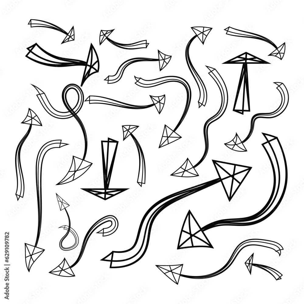 Black directional arrow sign or icon set design, hand drawn arrow ...