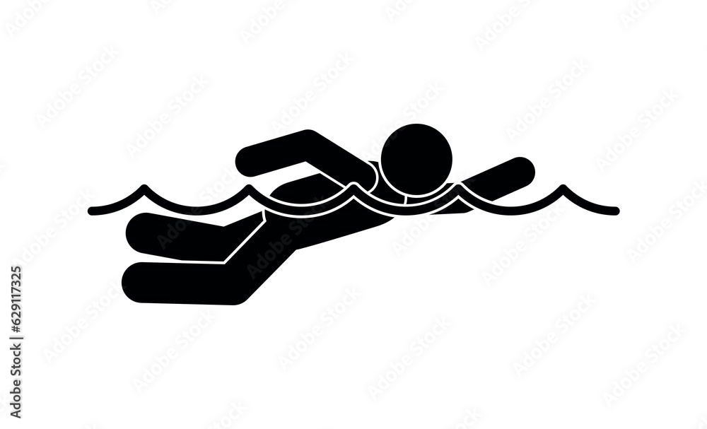 swimmer icon, stick figure man in water, swimming illustration Stock ...