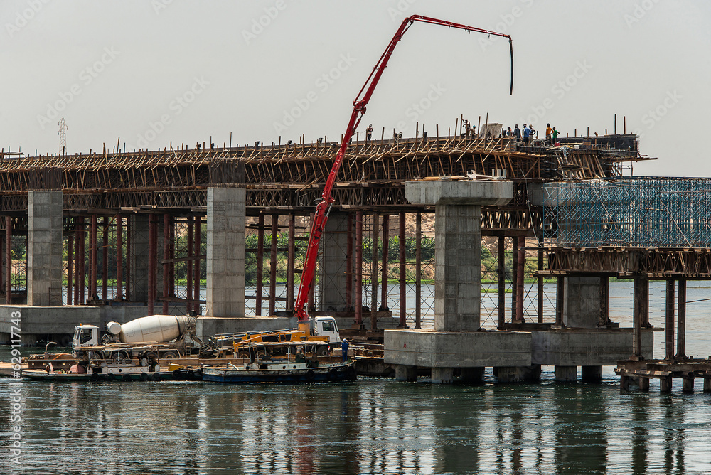 Build of new Nile river Bridge after Luxor in direction Assuan during ...