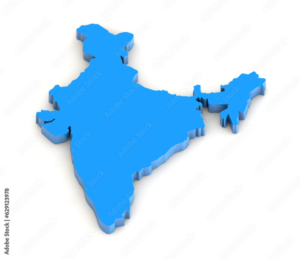 Flat Blue India Map 3d isolated on transparent background. Three ...