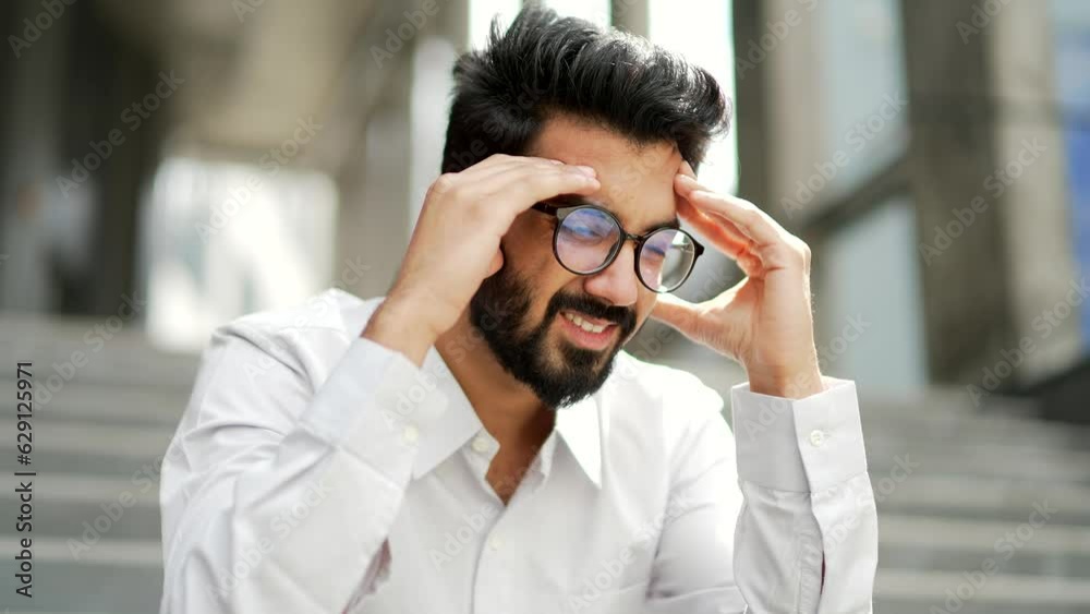 Close up. Man has depression suffering from mental pain sitting on the ...