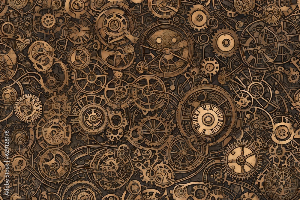 image of a steampunk-inspired pattern, fusing Victorian-era elements ...