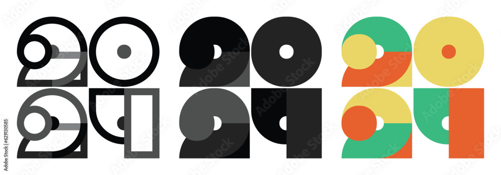 Set of Logo made of square and circle. Unique number design 2024 ...