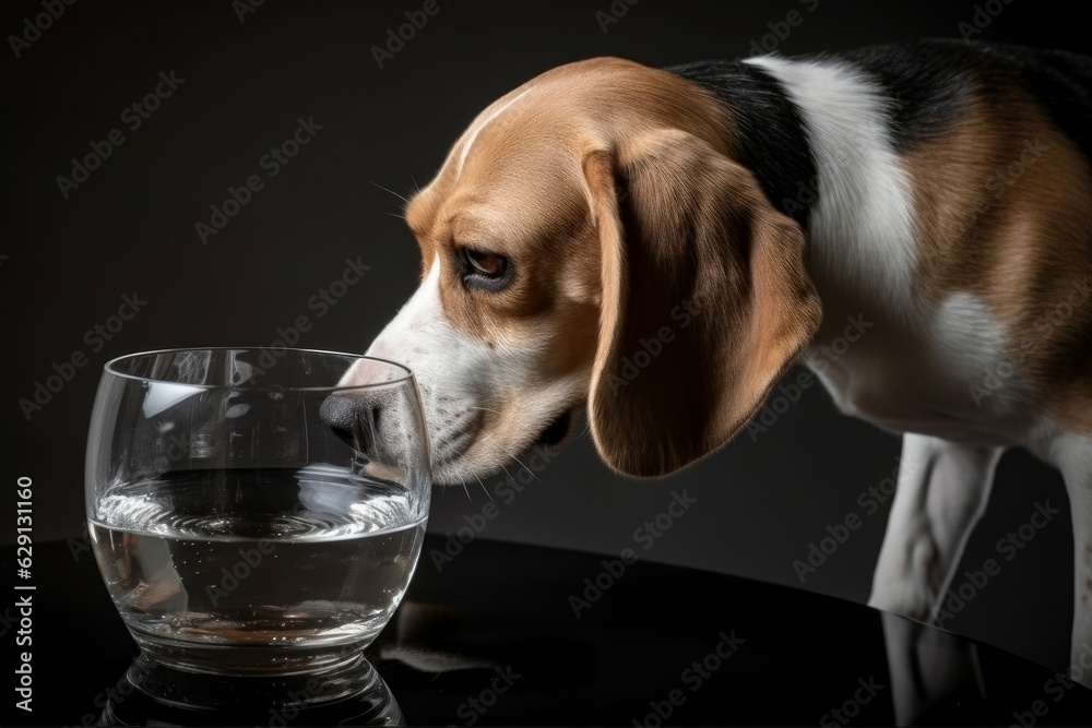 Beagle dog drinks liquid. Generate Ai Stock Photo | Adobe Stock