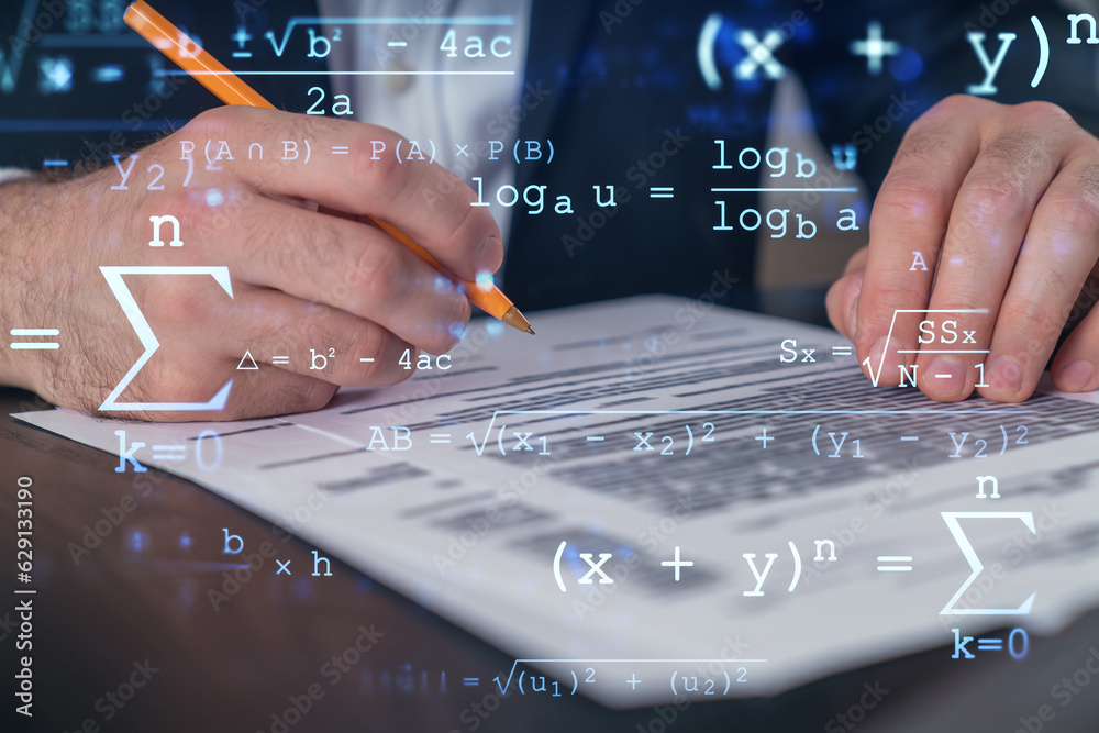 Businessman in formal wear taking notes signing contract at office ...