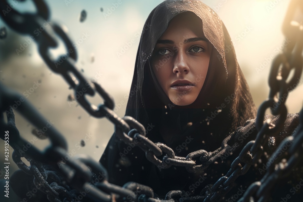 Freedom woman chains. Generate AI Stock Illustration | Adobe Stock
