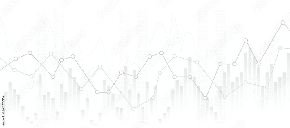 abstract financial chart sideways line graph and candlestick on white ...