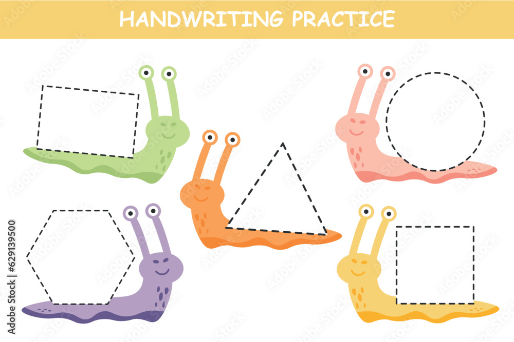 Tracing lines for children with snails. Handwriting practice. Help the ...