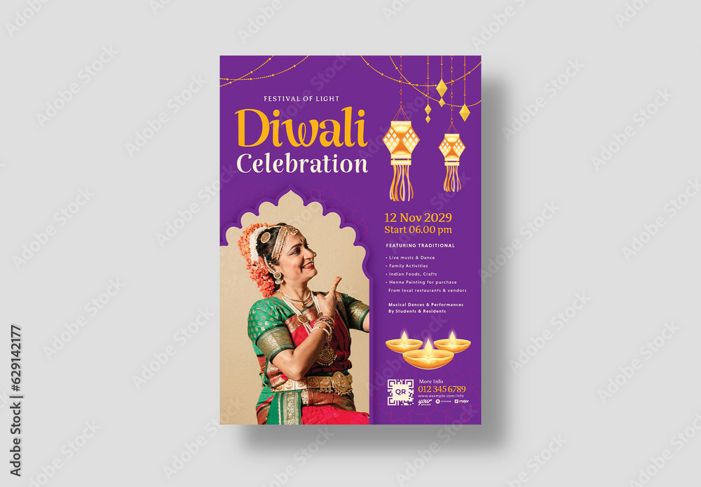 Diwali Festival Indian Flyer Poster Layout Stock Template | Adobe Stock