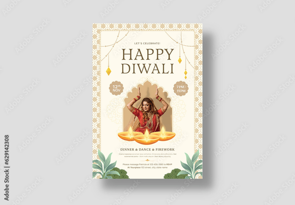 Happy Diwali Flyer Poster Layout Stock Template | Adobe Stock