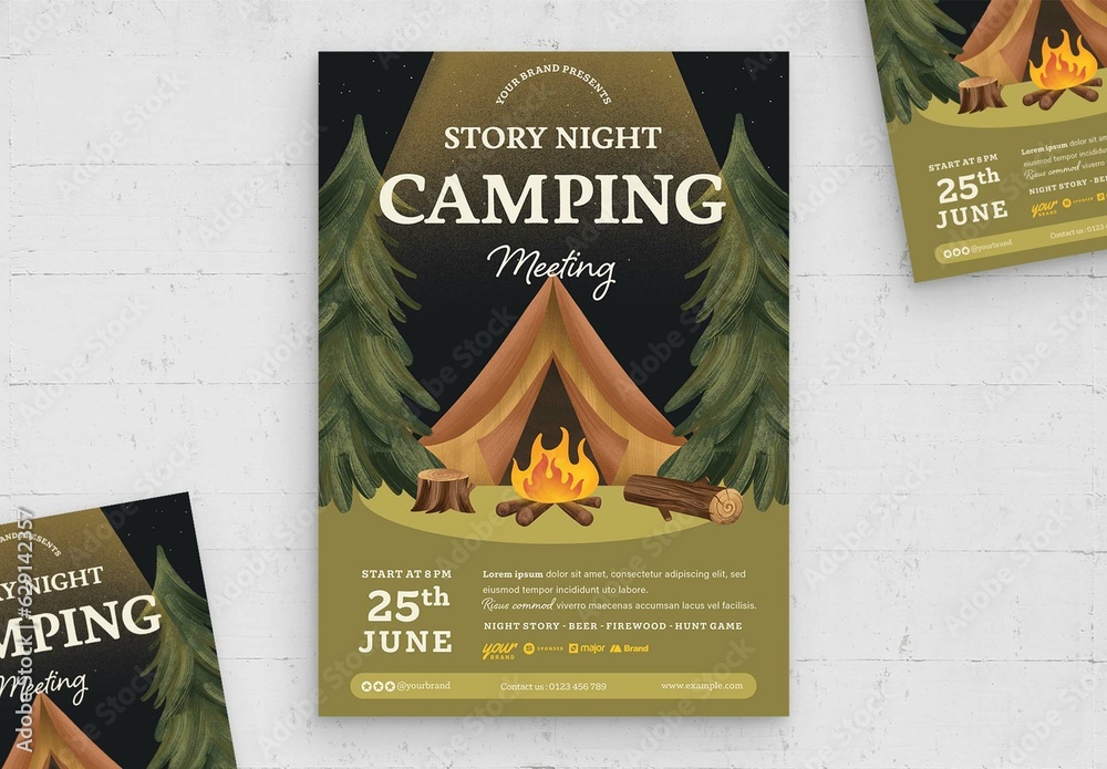 Summer Camp Camping Flyer Layout Stock Template | Adobe Stock