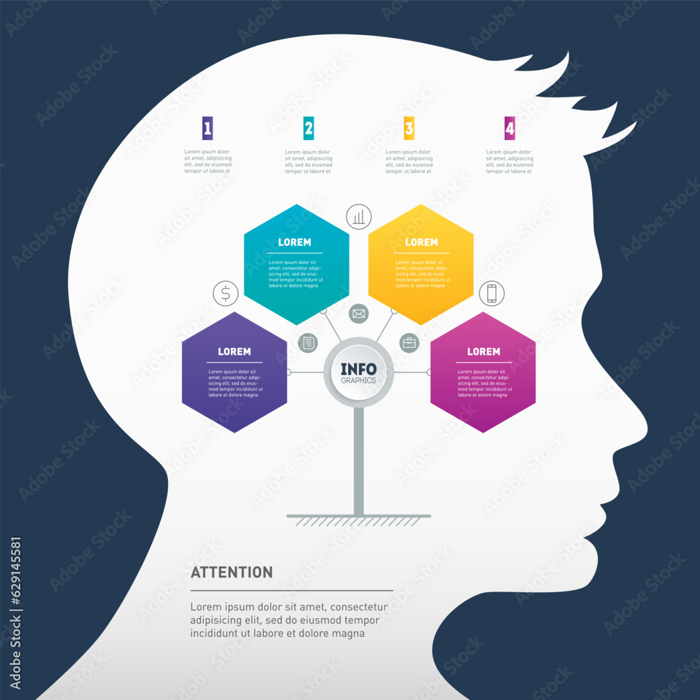 Mind map. Presentation with four parts and icons. Infographics with ...