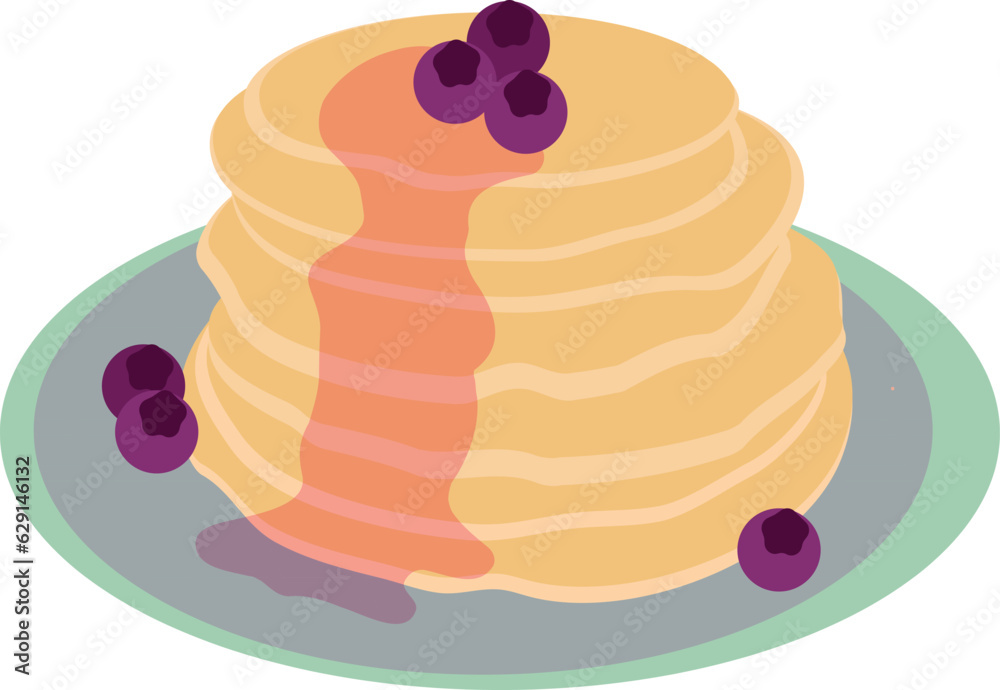 Hand drawing, food illustration. Cute pancake with blueberry's ...