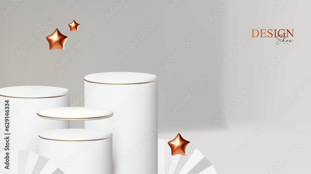 3D realistic premium product display design template. White scene with ...