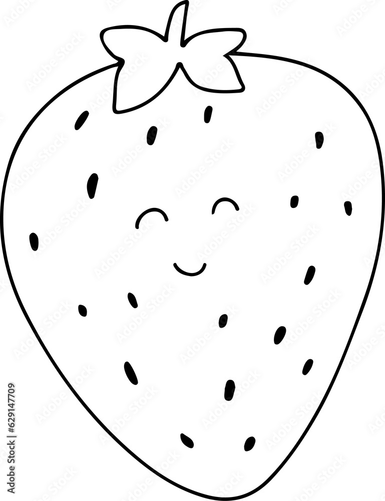 Cute fruit doodle berries. Nursery cartoon hand drawn coloring page ...