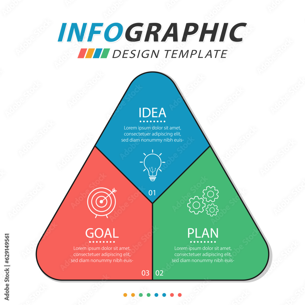 Triangle infographic template. 3 Step timeline journey, calendar Flat simple infographics design ...