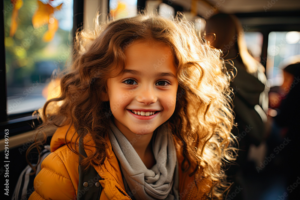 School Bus: smiling Cute Girl Getting On school Bus Stock Photo | Adobe ...
