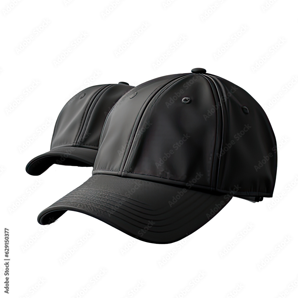 Set of black front and side view hat baseball cap on transparent ...