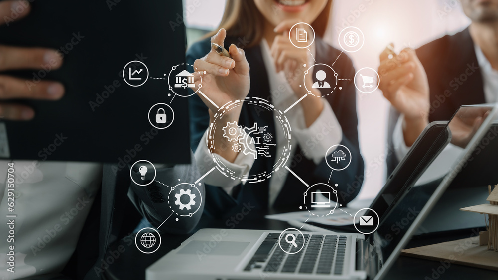 Digital transformation technology strategy, Person using laptop, tablet ...