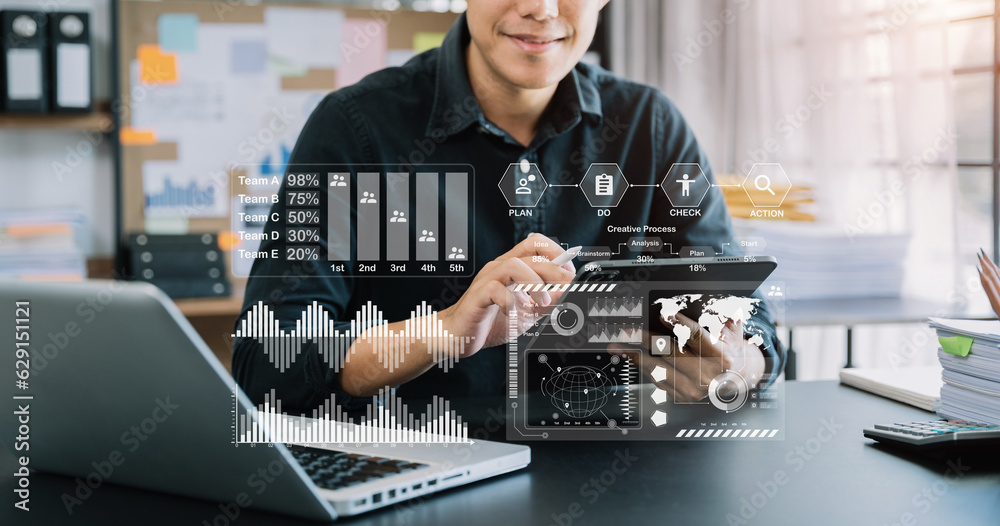 Businessman hand Project manager working and update tasks and Gantt ...