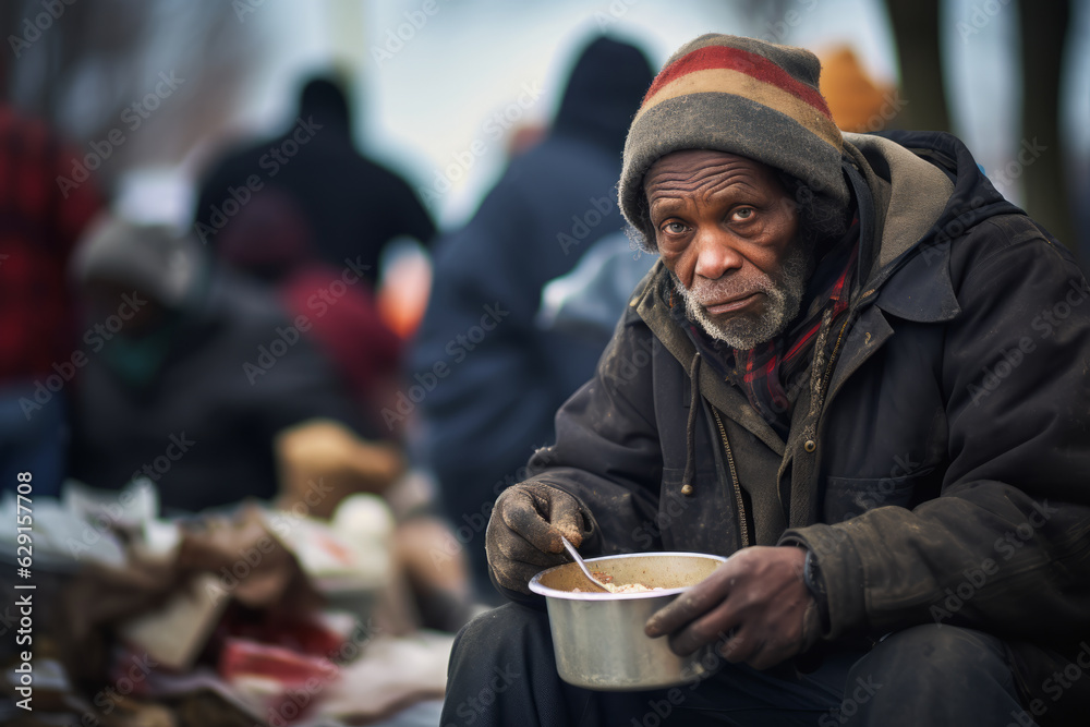 Homeless Man Eats Perhaps The Only Meal Of The Day Stock Photo Adobe