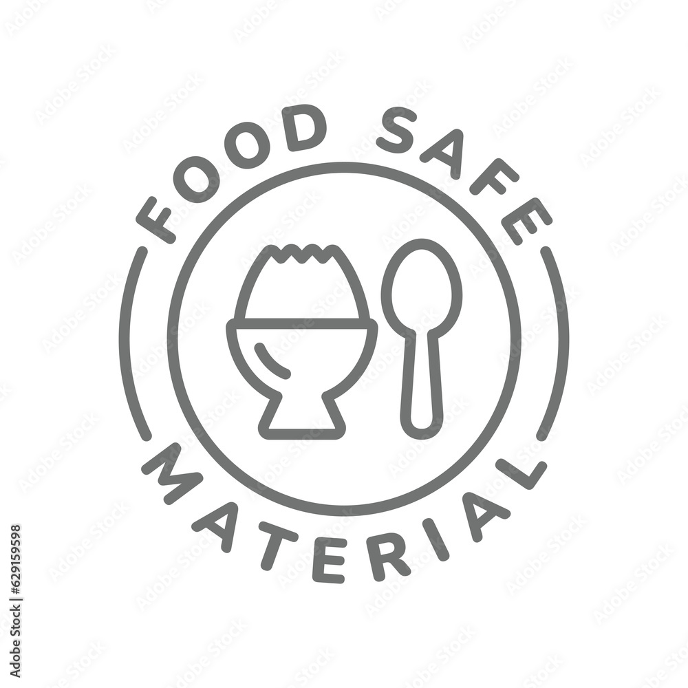 Food safe material line label. Vector outline sticker for food safety ...