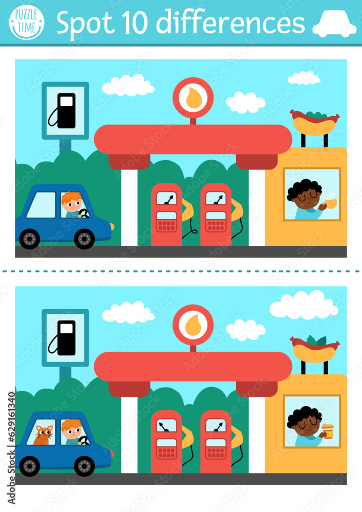 Find differences game for children. Transportation educational activity ...