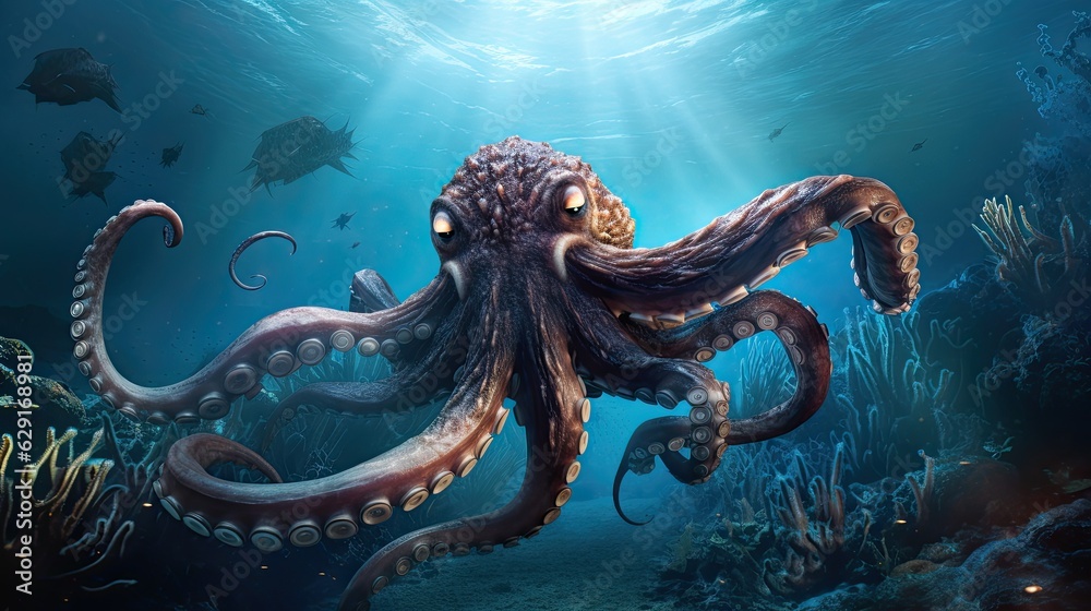 An amusing image of a playful octopus jumping into the water, its ...