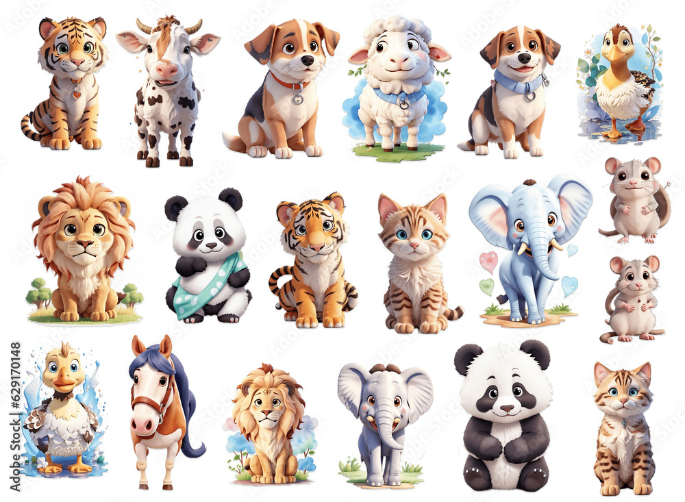 Animal cartoon png.Set of Farm animal 3d cartoon .animal 3d picture ...