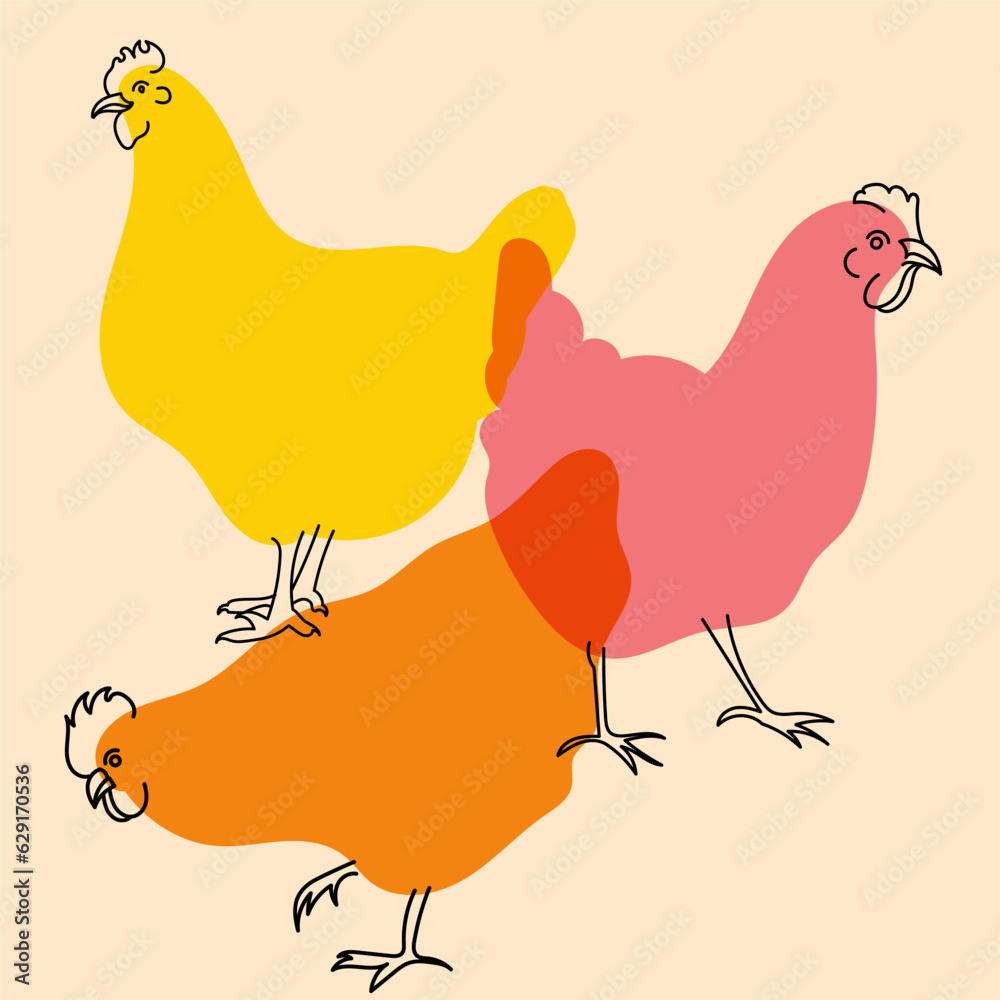 Colorful, fancy chicken. Avatar, badge, poster, logo templates, print ...