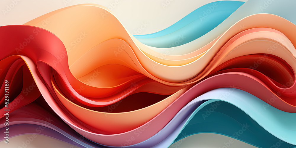 Abstract 3d shapes on horizontal wallpaper. Liquid color pattern, soft ...