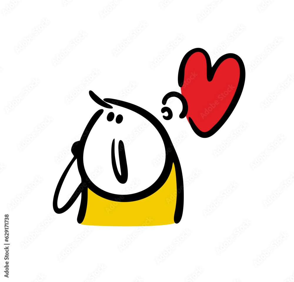 Cartoon stickman in love looks dreamily into the distance. Vector ...