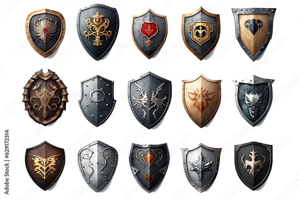 Different ancient shield types collection photo realistic isolated ...