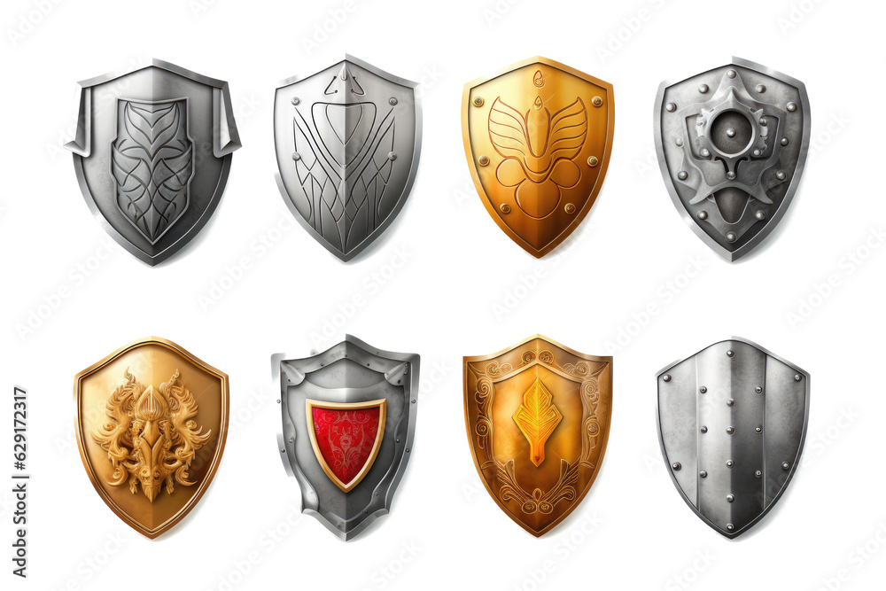 Different ancient shield types collection photo realistic isolated ...