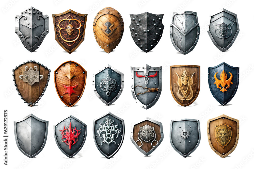 Different ancient shield types collection photo realistic isolated ...