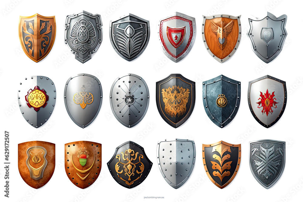 Different ancient shield types collection photo realistic isolated ...