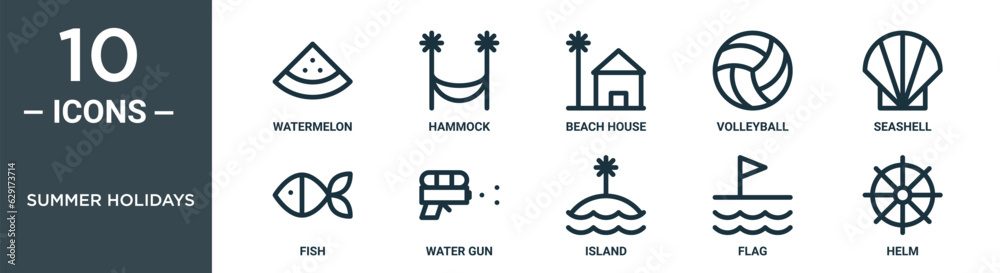 summer holidays outline icon set includes thin line watermelon, hammock ...