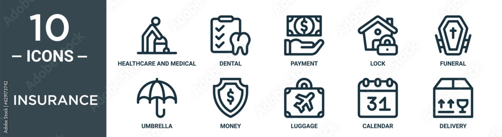 insurance outline icon set includes thin line healthcare and medical ...