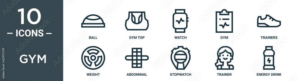 gym outline icon set includes thin line ball, gym top, watch, gym ...