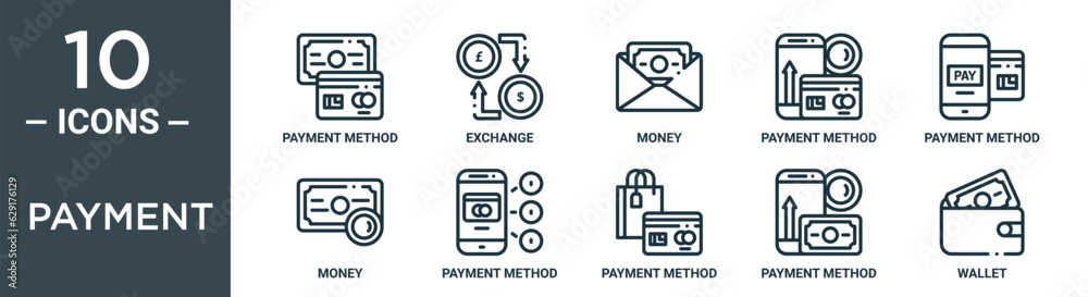 payment outline icon set includes thin line payment method, exchange ...