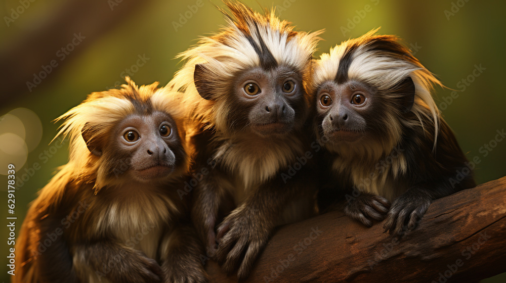 Cute Tamarin Monkey Family: Description: A heartwarming scene captures a family of tamarin ...