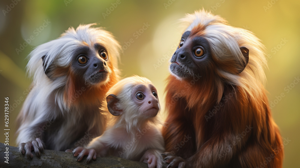 Cute Tamarin Monkey Family: Description: A heartwarming scene captures ...