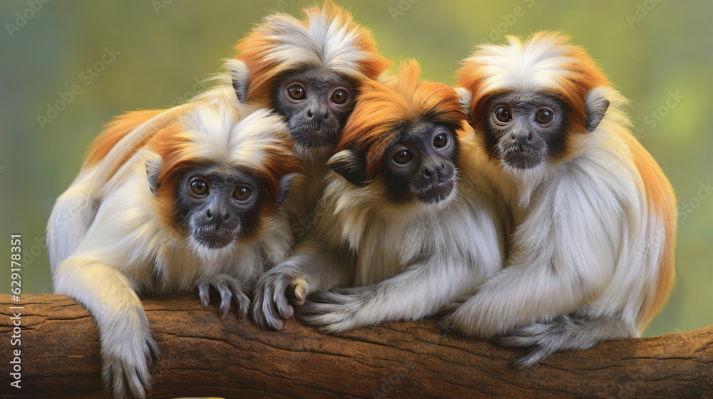 Cute Tamarin Monkey Family: Description: A heartwarming scene captures ...